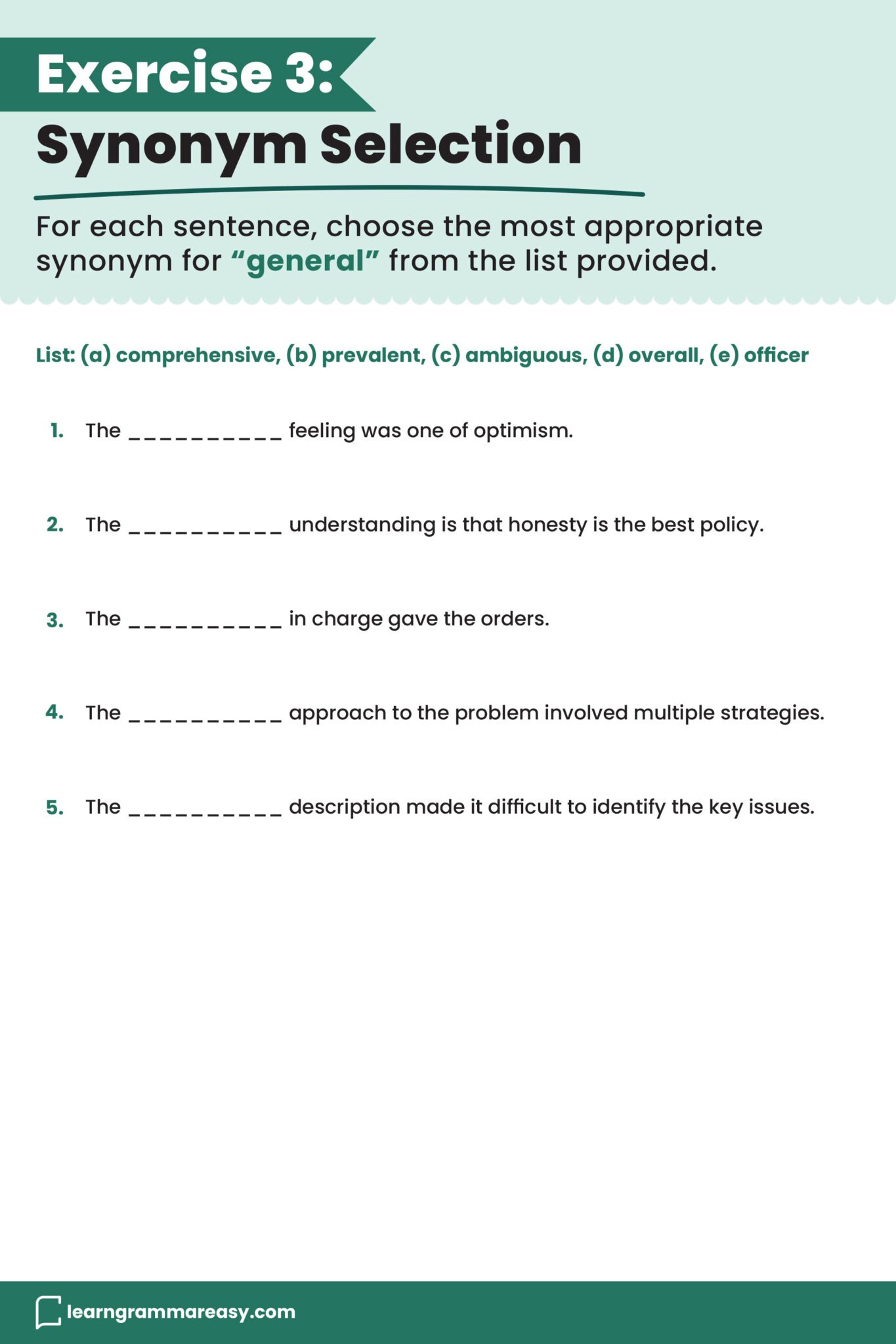 Synonyms for "General": A Comprehensive Grammar Guide - Learn Grammar Easy