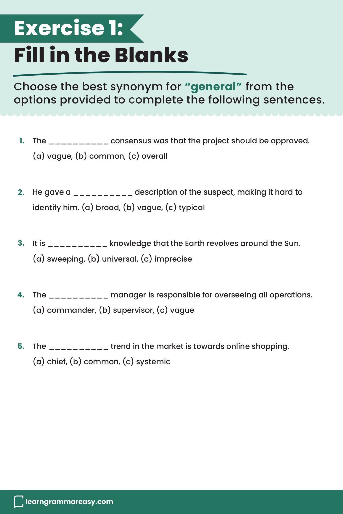 Synonyms for "General": A Comprehensive Grammar Guide - Learn Grammar Easy