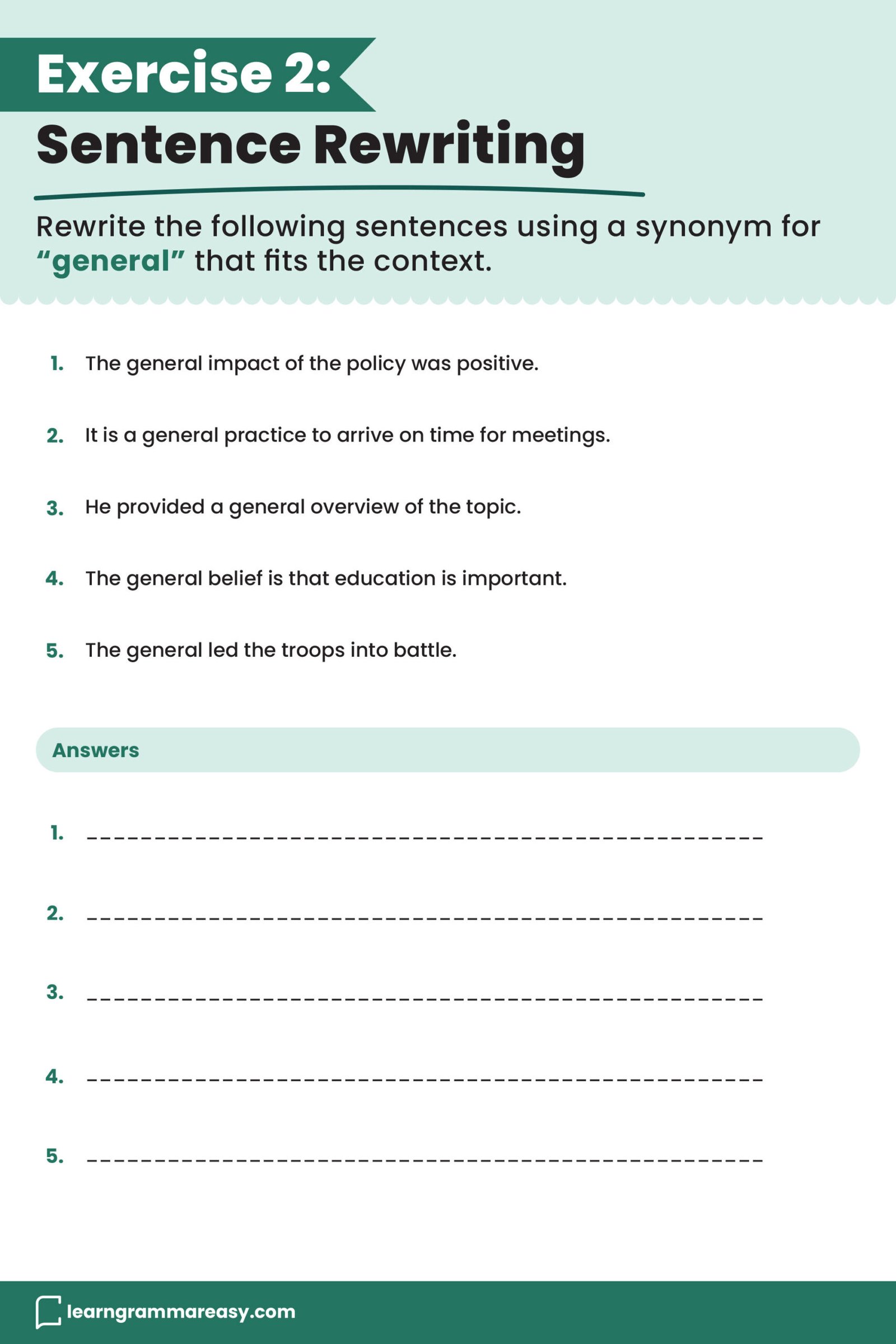 Synonyms for "General": A Comprehensive Grammar Guide - Learn Grammar Easy